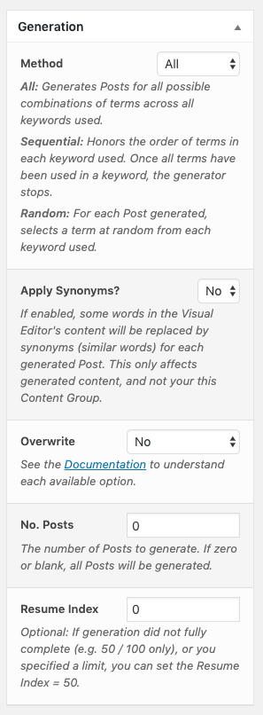 Generate: Content - WP Zinc
